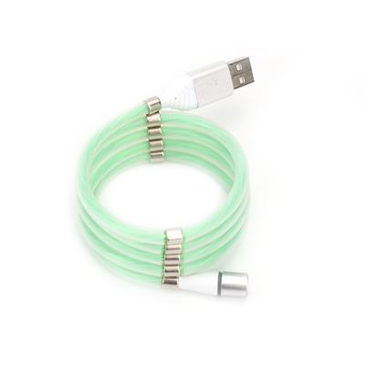 China Pogo Pin LED Lighting Luminous USB Magnetic Charging Cable Coiled Rope 100cm for sale
