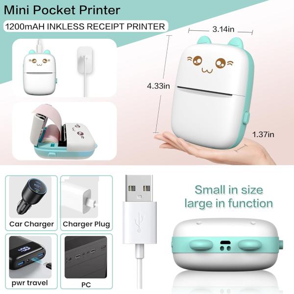 C9 Bluetooth Mini Thermal Printer Portable HD Wireless Printing Self-adhesive Paper for Label/Picture/Photos/Receipts/Notes/List