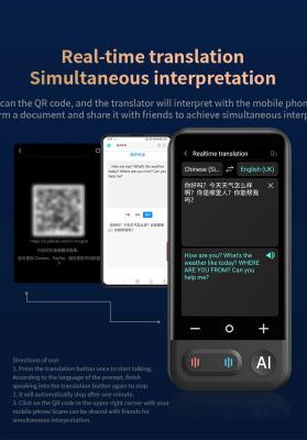 China AI Intelligent Voice Real Time Z16 Translator Machine 139+ Multi Online Languages 4 Inch Big Screen Portable Offline Tradutor for sale