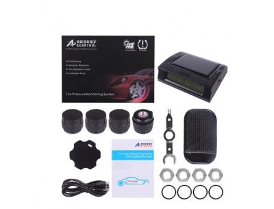 China Acartool TPMS LCD Display Car Wireless Tire Pressure Monitoring Alarm System 4 Sensors Built-in Solar Battery free for sale