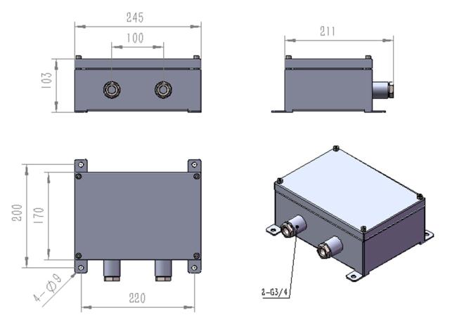Dimension diagram of Stainless Steel Exe type Explosion-Proof Junction Box