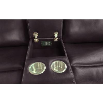 China Recliner Sofa set with Dropdown Table and Storage Box, Brown Breathable Leatherette for sale