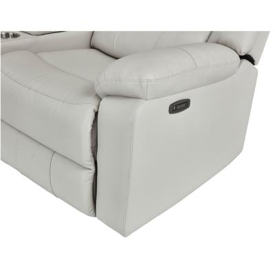 China Power Recliner Corner Sofa with 2 Power Recliner Seats and Storage Box and Bluetooth Audio Speaker and LED Light, Beige Breathable Leatherette for sale