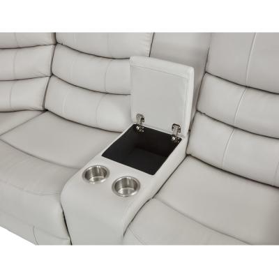 China Power Recliner Corner Sofa with 2 Power Recliner Seats and Storage Box and Bluetooth Audio Speaker and LED Light, Beige Breathable Leatherette for sale