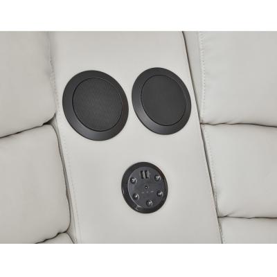 China Power Recliner Corner Sofa with 2 Power Recliner Seats and Storage Box and Bluetooth Audio Speaker and LED Light, Beige Breathable Leatherette for sale