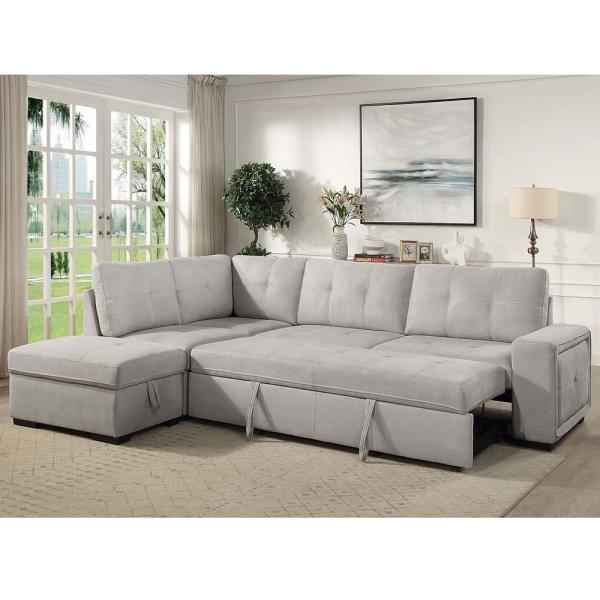 Quality L-Shaped Sectional Sleeper Sofa with Pull-Out Bed and Storage, Gray Fabric for sale