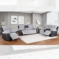 Quality Recliner Sofa set with Dropdown Table and Storage Box, Gray & Dark Gray Fabric for sale