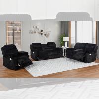 Quality Recliner Sofa set with Dropdown Table and Storage Box, Black Fabric for sale