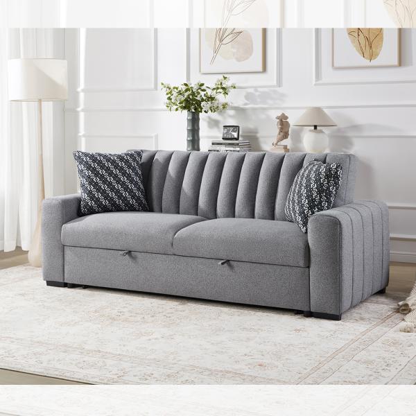Quality Queen Size Convertible Sleeper Sofa Bed, Comfortable Pull-Out Bed with Adjustable Backrest, Futon Sofa Bed, Gray Fabric for sale