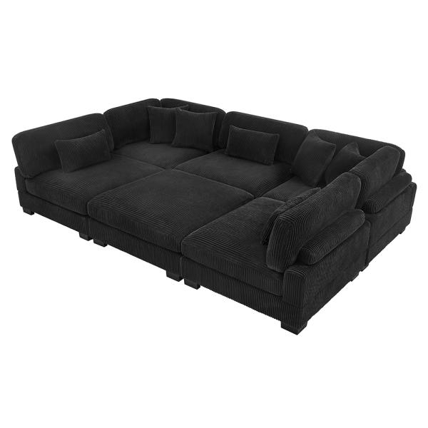 Quality Sectional Modular Sofa, Black Corduroy Fabric for sale