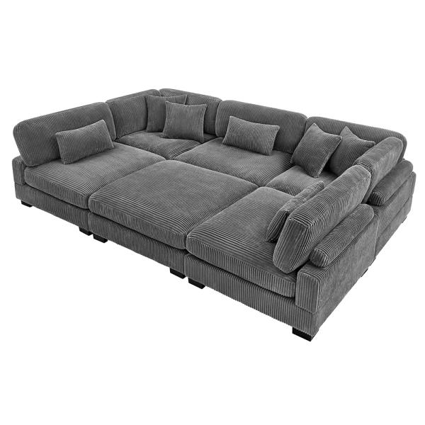 Quality Sectional Modular Sofa, Gray Corduroy Fabric for sale