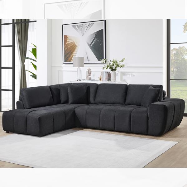 Quality L-Shaped Sectional Sofa with 3 Pillows, Black Fabric for sale