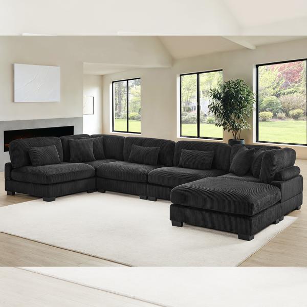 Quality Sectional Modular Sofa, Black Corduroy Fabric for sale