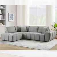 Quality L-Shaped Sectional Sofa with 3 Pillows, Cream Fabric for sale