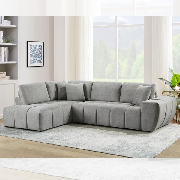 Quality L-Shaped Sectional Sofa with 3 Pillows, Cream Fabric for sale