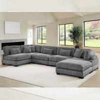 Quality Sectional Modular Sofa, Gray Corduroy Fabric for sale