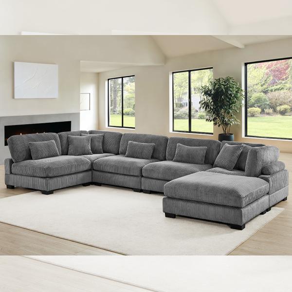 Quality Sectional Modular Sofa, Gray Corduroy Fabric for sale