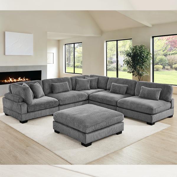 Quality Sectional Modular Sofa, Gray Corduroy Fabric for sale