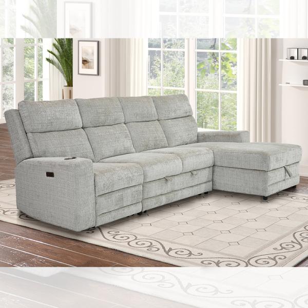 Quality Big L-Shaped Sectional Sleeper Sofa with Pull-Out Bed and Storage Chaise and Power Recliner Chair, Warm Gray Chenille for sale