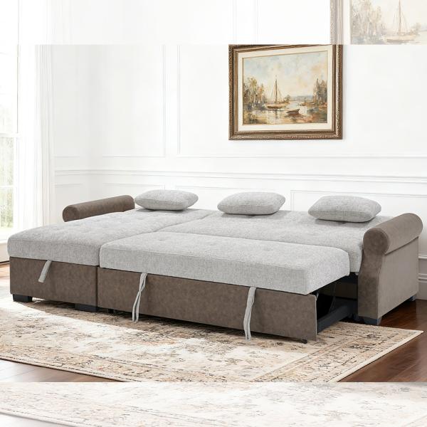 Quality L-Shaped Sectional Sleeper Sofa with Pull-Out Bed and Adjustable Backrest and for sale