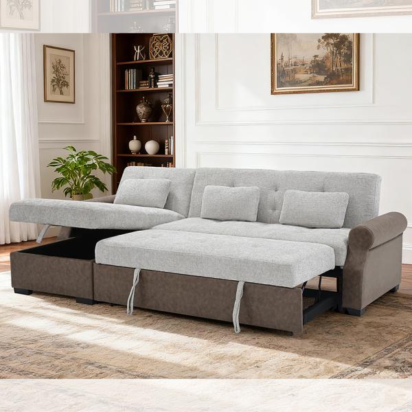 Quality L-Shaped Sectional Sleeper Sofa with Pull-Out Bed and Adjustable Backrest and for sale