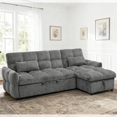 China L-Shaped Sectional Sleeper Sofa with Pull-Out Bed and Adjustable Backrest and Storage Chaise, Gray Chenille for sale