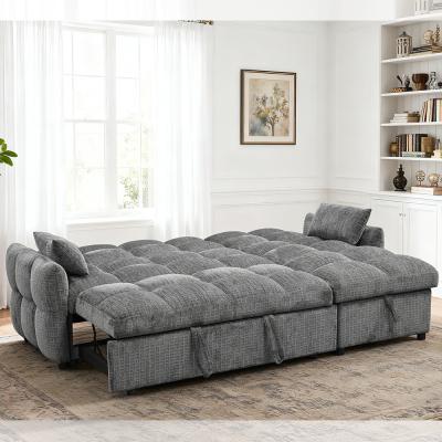 China L-Shaped Sectional Sleeper Sofa with Pull-Out Bed and Adjustable Backrest and Storage Chaise, Gray Chenille for sale