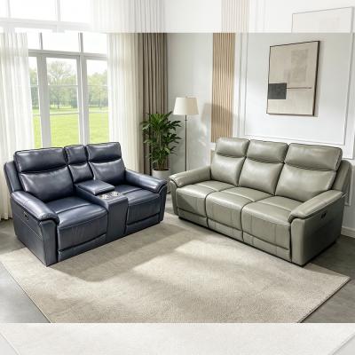 China Recliner Sofa set with Storage Box, Light Gray or Navy Top grain leather for sale