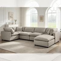 Quality Sectional Modular Sofa with Feather Blend Seat Cushion and Pillows, Gray Fabric for sale