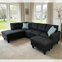 Quality L-Shaped Sectional Sofa with Dropdown Table and 2 Pillows, Ottoman with storage, for sale