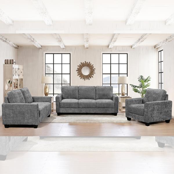 Quality 3 Piece Sofa set, Dark Gray Fabric for sale