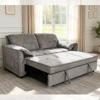 China Futon Sofa Bed, Convertible Sleeper Sofa Bed, Comfortable Pull-Out Bed with Adjustable Backrest, Gray Fabric for sale