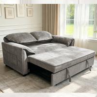 China Futon Sofa Bed, Convertible Sleeper Sofa Bed, Comfortable Pull-Out Bed with Adjustable Backrest, Gray Fabric for sale