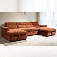 China U-Shaped Sectional Sleeper Sofa with Pull-Out Bed and Storage and Adjustable Headrest, Brick Red Fabric for sale