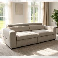 China Sofa with 2 Power Pull-out Bed and Adjustable Headrest, Sand Fabric for sale