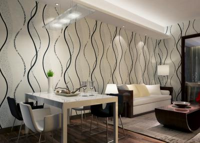 China Dining Room Non - Woven Modern Removable Wallpaper With Black Wave Printing for sale