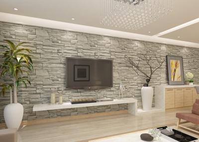 China Stylish Removable Faux Brick Wallpaper with Grey Stone Pattern for Living Room for sale