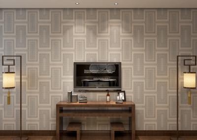 China Waterproof White Gray Contemporary Wallpaper With Creamy White Plaid Pattern for sale