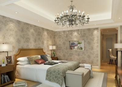 China PVC Modern Country Bedroom Wallpaper Beige Floral Pattern With Embossed Surface for sale
