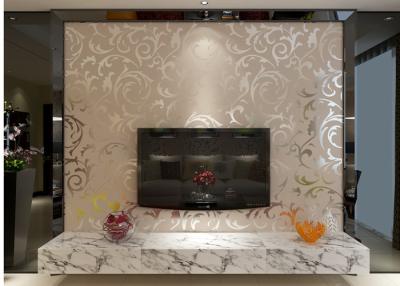 China PVC European Style Modern Embossed Wallpaper Silver Grey Leaf Pattern for sale