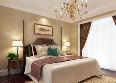 China Golden Color Embossed PVC Vinyl Wallpaper with Symmetrical Floral Pattern for sale