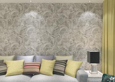 China Eco - friendly Silver Embossed Vinyl Wallpaper With Floral and Leaf  Pattern 0.53*10M for sale