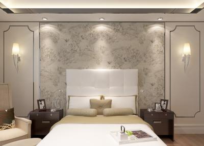 China Tear Resistant Floral Dining Room Wallpaper Creamy White Waterproof for sale
