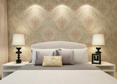 China 0.53*10M Rustic Style Red Floral Wallpaper Waterproof for Bedroom / Sitting Room for sale
