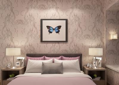 China Moisture Proof Light Pink Rustic Floral Wallpaper , Home Furnishing Wallpaper for sale