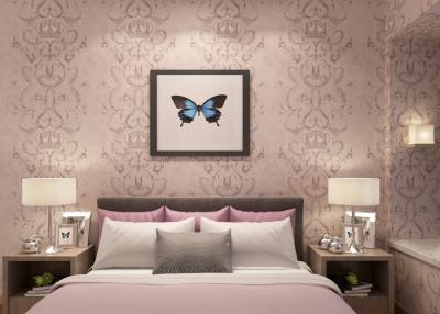 China Embossed Light Pink Flower Dining Room Wallpaper with Washable Vinyl Material for sale