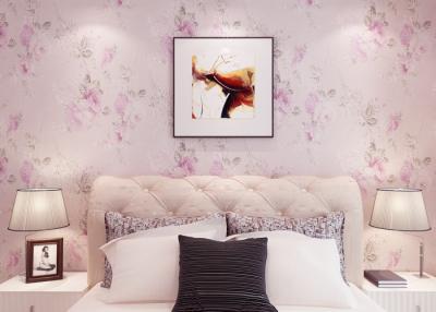 China Romantic Light Pink Rustic Floral Pattern Wallpaper Soundproof for Children Room for sale