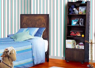 China Removable Blue And Grey Striped Wallpaper Non Woven Wall Covering for Kids Bedroom for sale