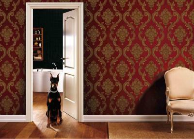 China Living Room PVC Embossed Floral Wallpaper Red and Gold Color 0.53*10M for sale