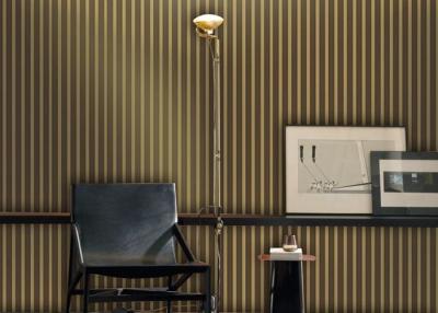 China Flocking Brown 1.06*10M Stripe Living Room Wallpaper With Multi Color Printing for sale